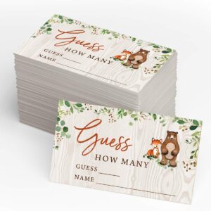 Printed Party Baby Shower Games – Guess How Many Candy Jar Game, Woodland Forest Animals Theme, 50 Cards & Sign