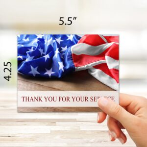 Small World Greetings American Flag Thank You For Your Service Cards 24 Count - Blank Inside with White Envelopes - Patriotic - Veteran's Day - Military - A2 Size (5.5" x 4.25")