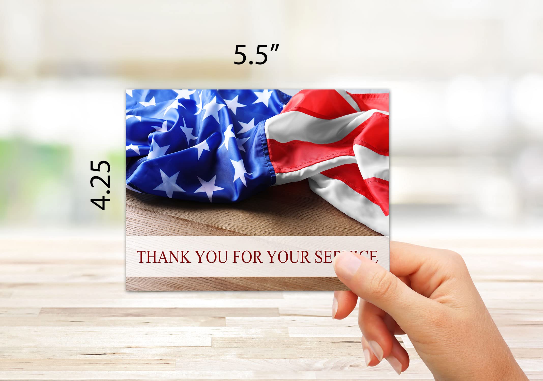 Small World Greetings American Flag Thank You For Your Service Cards 24 Count - Blank Inside with White Envelopes - Patriotic - Veteran's Day - Military - A2 Size (5.5" x 4.25")