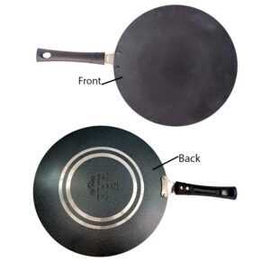 Non-Stick Chapati Concave Tawa Pan with Wooden Spatula & ScrubberConcave Griddle Tava Aluminum Black Chapati Tawa Roti Cookware Tava Pizza Crepe Pan