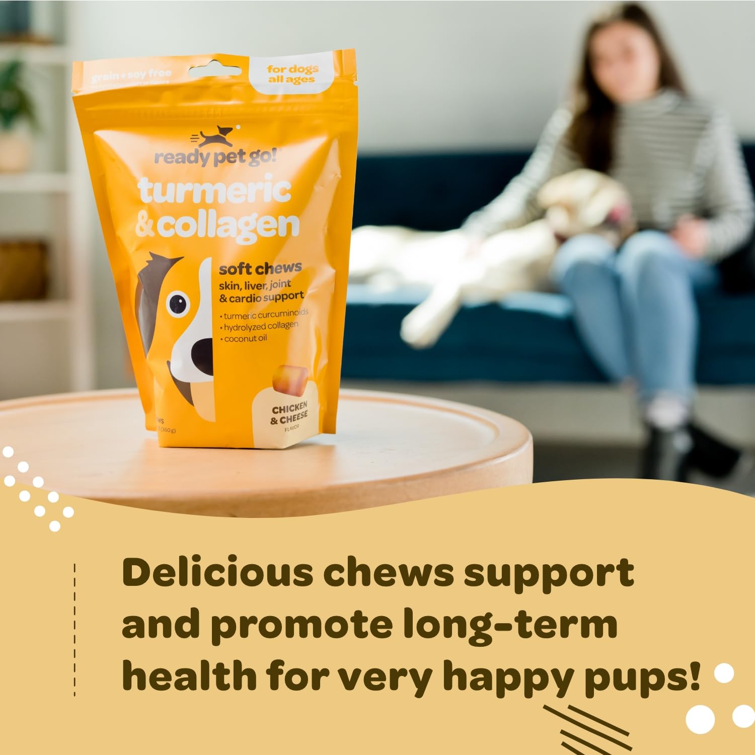 Turmeric for Dogs Soft Chews | Hip and Joint Chews for Dogs Comfort & Mobility with Collagen for Dogs | Dog Joint Supplement for All Ages Breeds & Sizes | NASC Certified & Made in The USA | 90 Chews