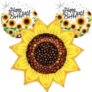 Sunflower Sunshine Happy Birthday Balloons - Set Of 3 Sun Shaped Party Balloon Decorations For A Sunflower Theme Baloon Bouquet Centerpiece Backdrop Decor