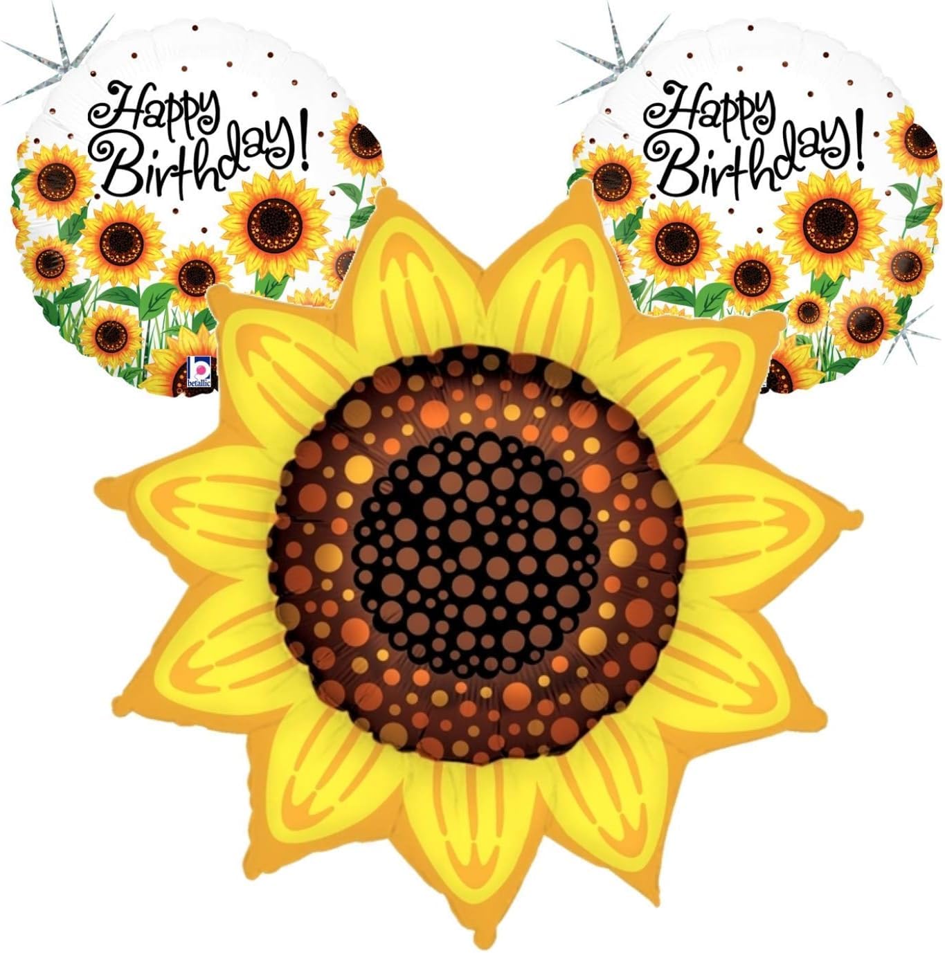 Sunflower Sunshine Happy Birthday Balloons - Set Of 3 Sun Shaped Party Balloon Decorations For A Sunflower Theme Baloon Bouquet Centerpiece Backdrop Decor