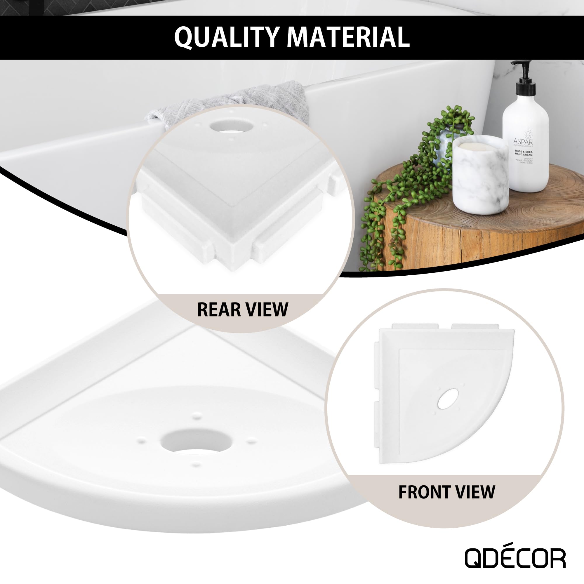 Questech Decor Shower Soap Dish, Lugged for New Construction, Corner Shower Shelf for Tiled Shower Walls, 5 Inch Metro Lugged Shower Corner Shelf, Bright White Matte