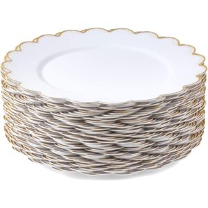 Sparkle and Bash White Plastic Plates with Gold Scalloped Edge (9 Inches, 50 Pack)