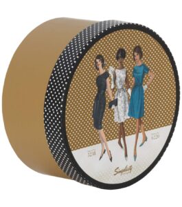 simplicity vintage 559360006 retro fashion circular storage box for sewing supplies, 7.25 x 7.25 x 3.75 inches