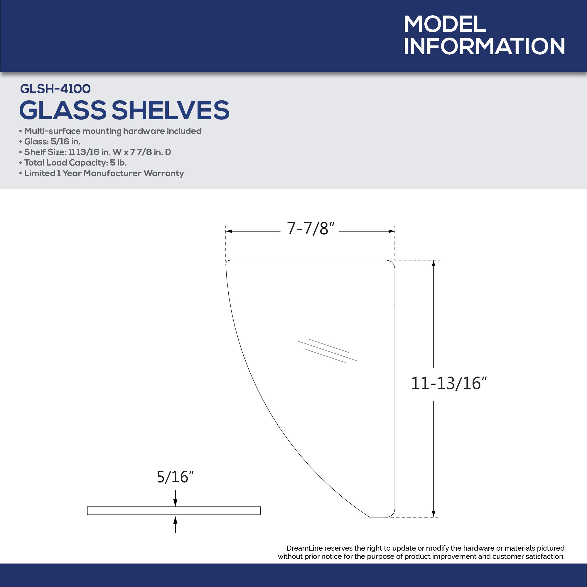 DreamLine 12 in. x 8 in. Corner Glass Shelf in Chrome