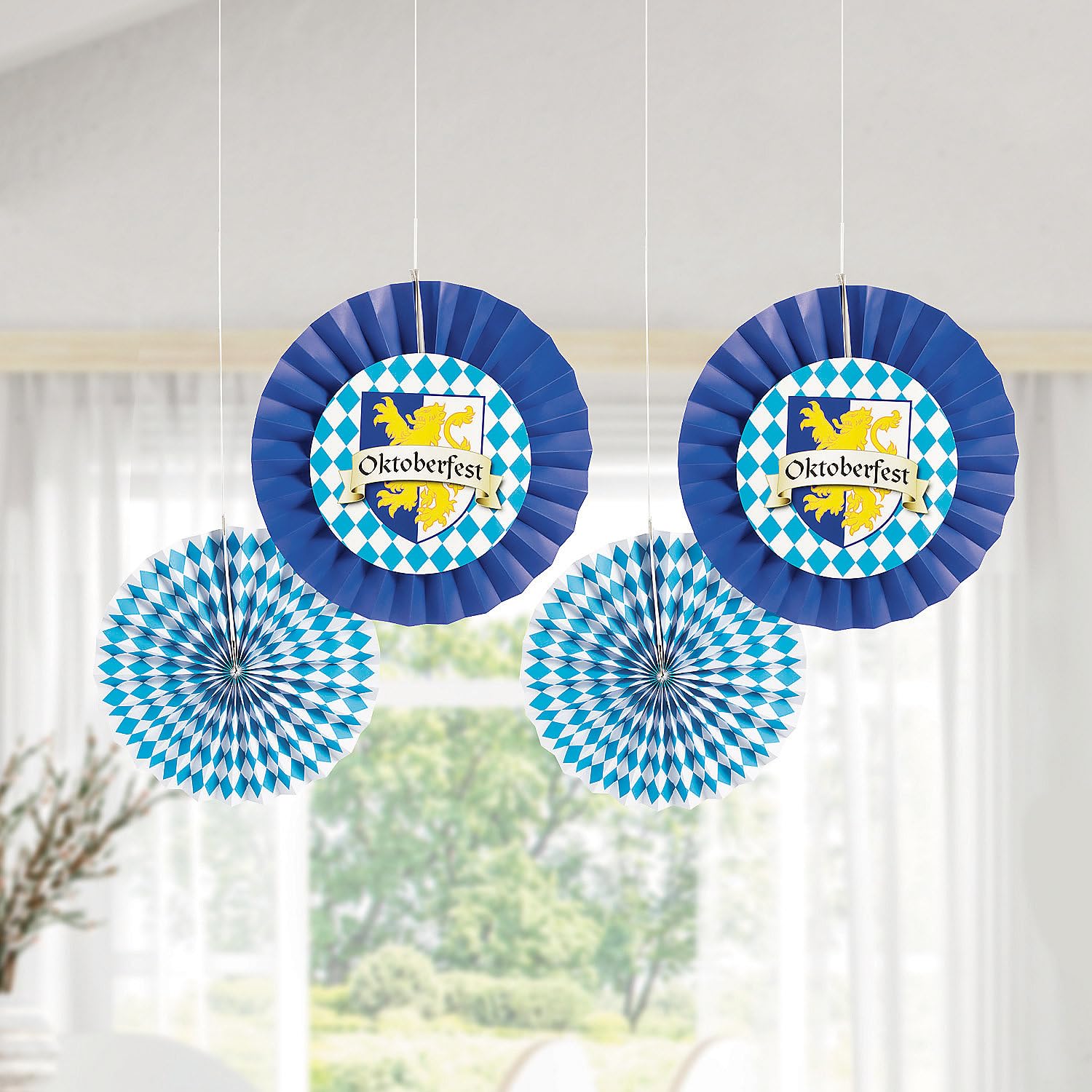 Fun Express Oktoberfest Hanging Fans – 12" to 14" Paper Fans Hanging Party Decorations, Birthday Parties, Bridal Showers, Baby Showers, Wedding – 12 Pieces