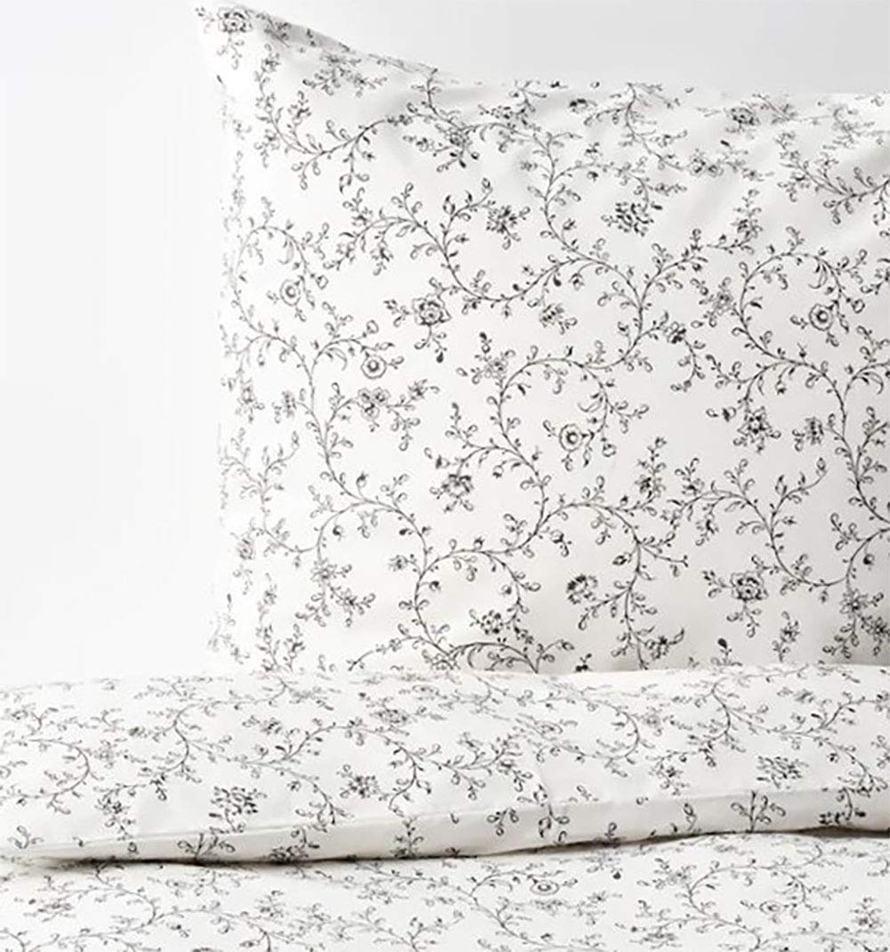 Ikea Kopparranka Duvet Cover and Pillowcase(s) White Dark Gray Full/Queen (Double/Queen) 204.496.59