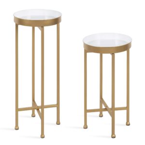 kate and laurel celia side tables, set of 2, gold and white, decorative modern glam end table