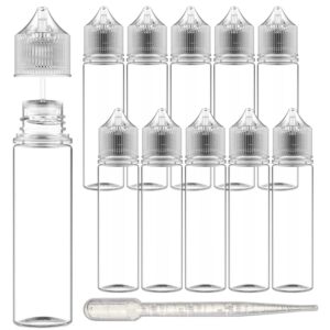 chubby gorilla 60ml v-3 clear pet plastic unicorn squeeze bottle (10 pack) dropper bottle reusable, child resistant cap, easy drip tip applicator dropper bottles with squeeze dropper