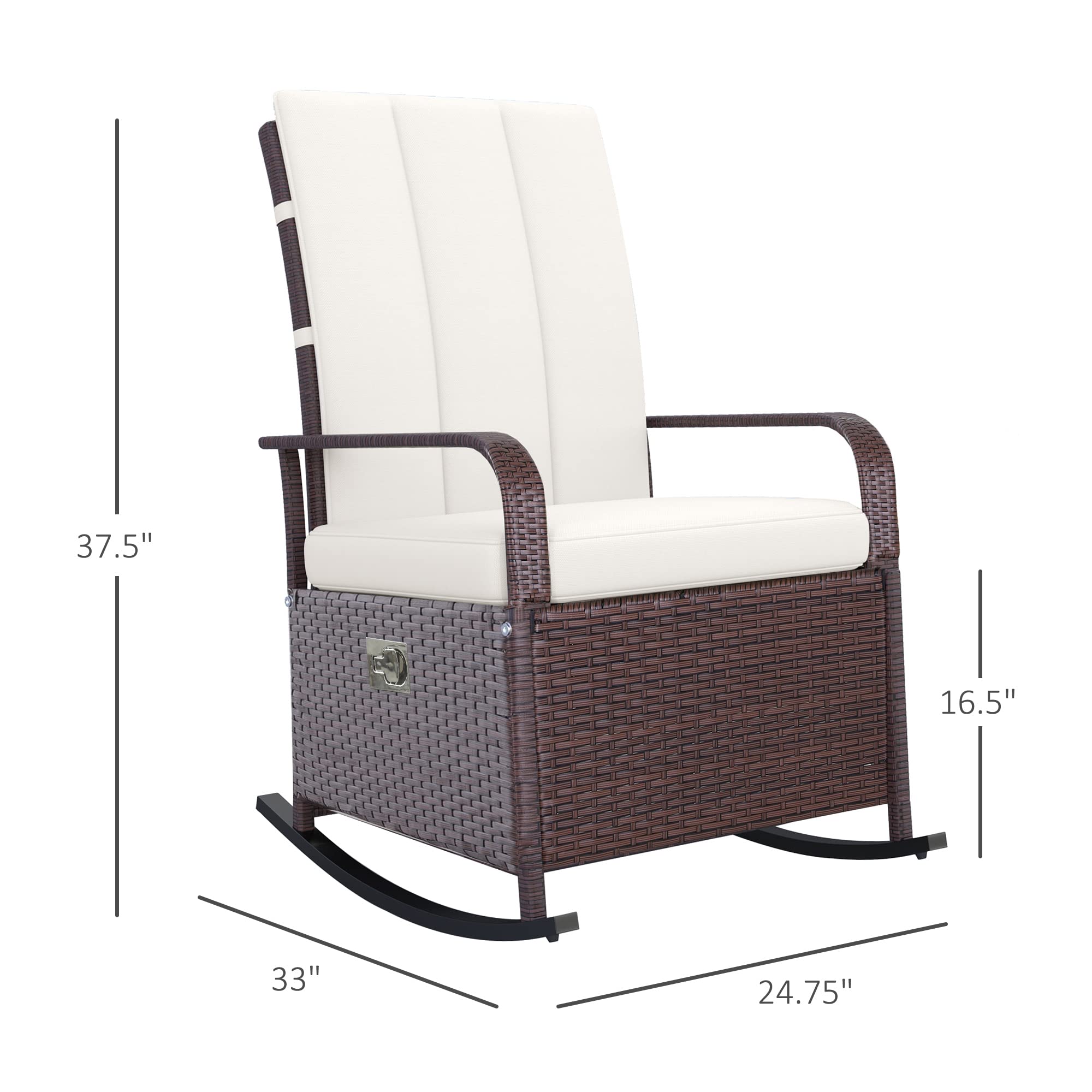 Outsunny Outdoor Rattan Rocking Chair Patio Recliner with Soft Cushions, Adjustable Footrest, Max. 135 Degree Backrest, PE Wicker, Beige