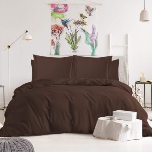 nestl duvet cover 6-piece set - tri-blend cotton deep pocket fitted sheet, zipper duvet cover, 2 cool pillow cases, 2 pillow shams - queen, chocolate brown