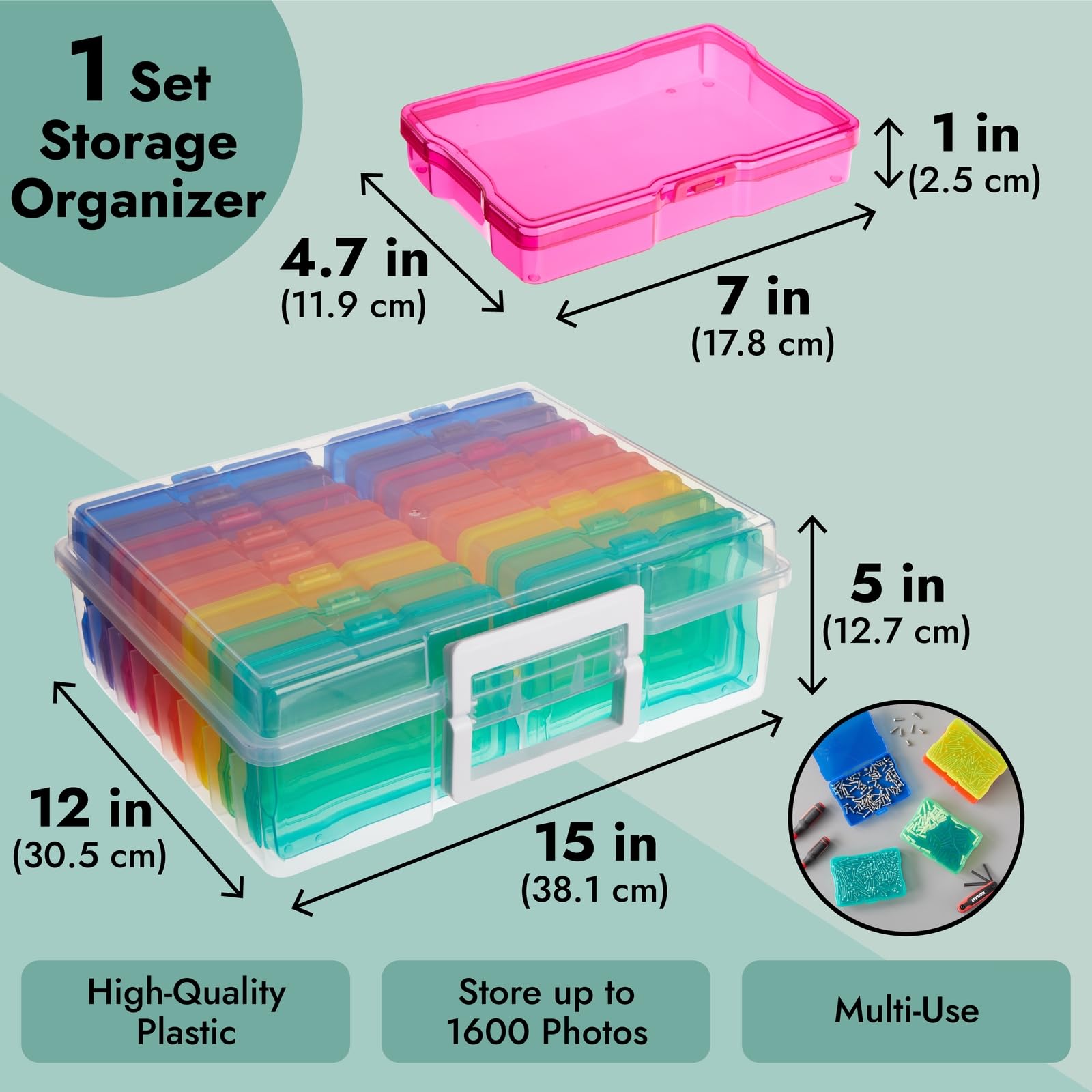 Bright Creations 16 Transparent 4x6 Photo Storage Boxes and Organizer with Handle for Pictures, Art Supplies (Rainbow Colors)