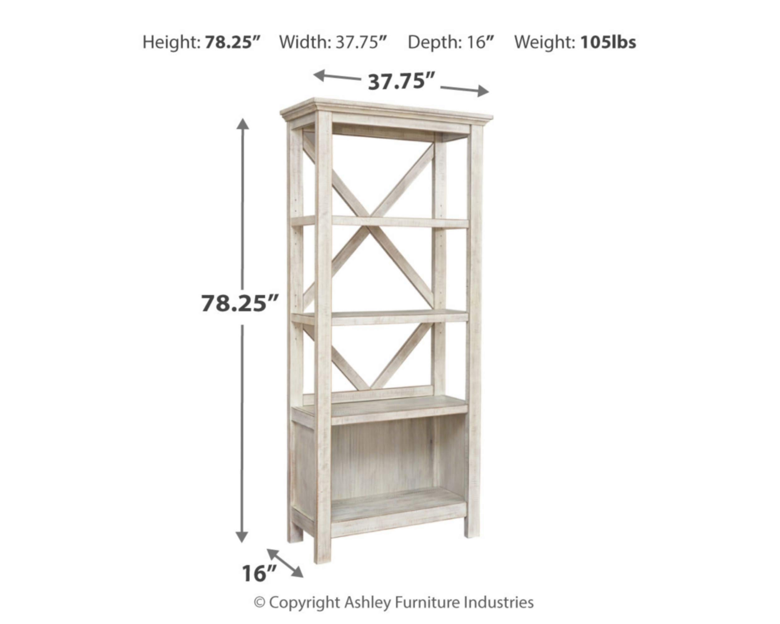 Signature Design by Ashley Carynhurst Rustic Farmhouse 75" Bookcase with 4 Shelves, White