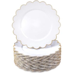 Sparkle and Bash White Plastic Plates with Gold Scalloped Edge (9 Inches, 50 Pack)