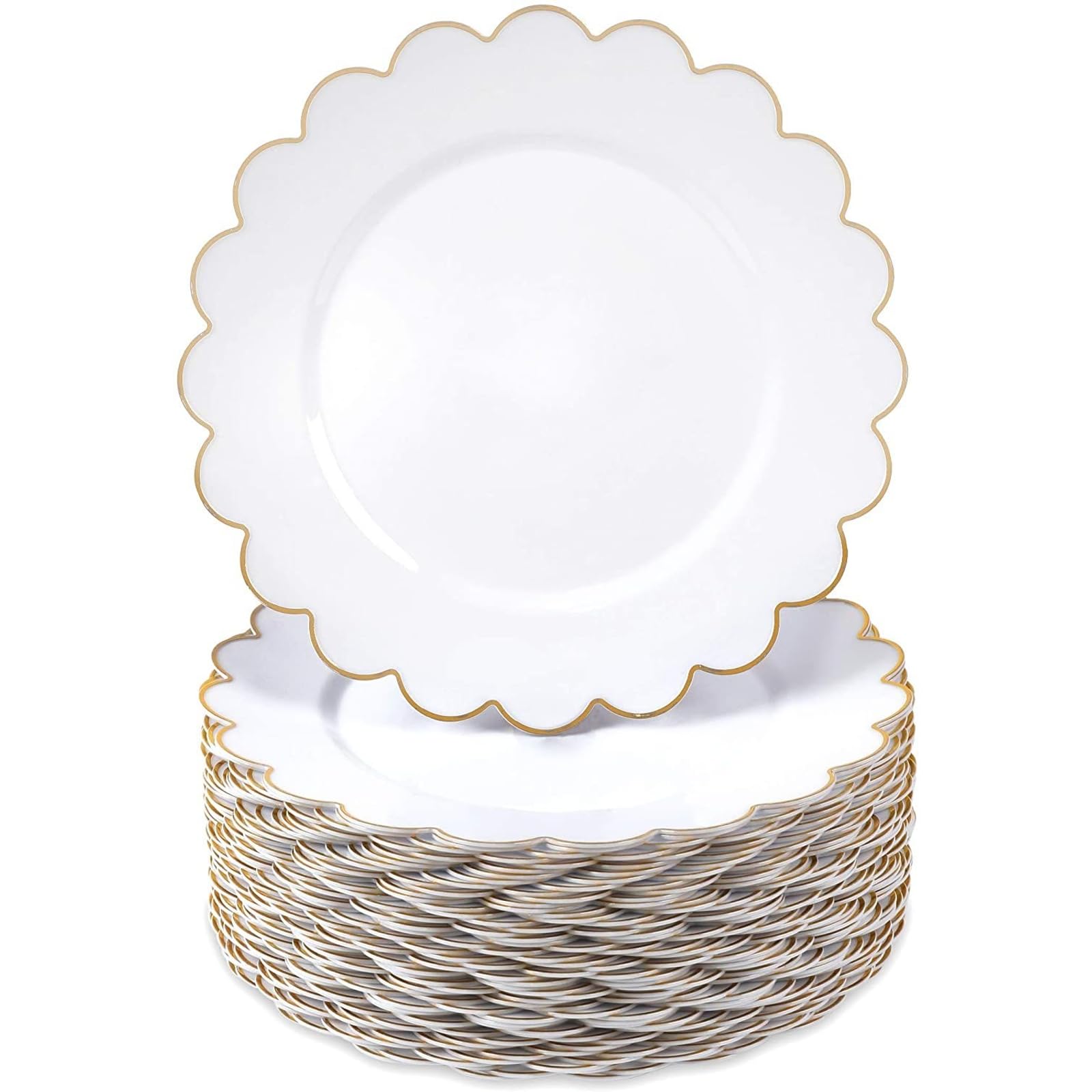 Sparkle and Bash White Plastic Plates with Gold Scalloped Edge (9 Inches, 50 Pack)