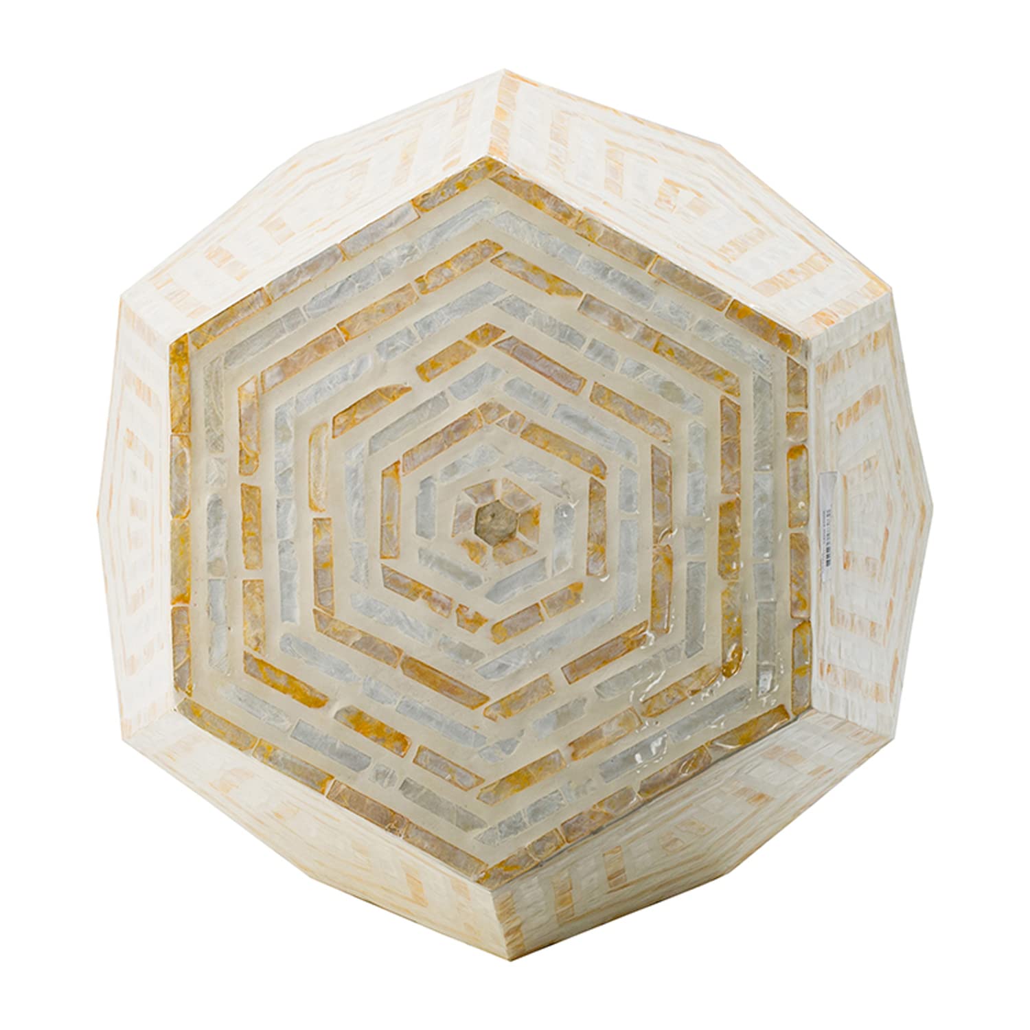 A&B Home Hexagonal Capiz Stool Hexagonal Capiz Accent Table Perfect Inaly Capiz Home Decor for Home and Office-Cream Finish 18X18X21 Inch