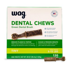 amazon brand - wag dental dog treats to help clean teeth & freshen breath - tiny, unflavored, 2.25 pounds, 130 count (pack of 1)