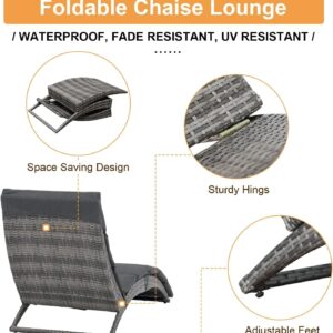 JOIVI Patio Chaise Lounge, Outdoor Lounge Chair, PE Rattan Folding Chaise Lounger with Removable Dark Gray Cushion, Suitable for Poolside, Garden, Balcony