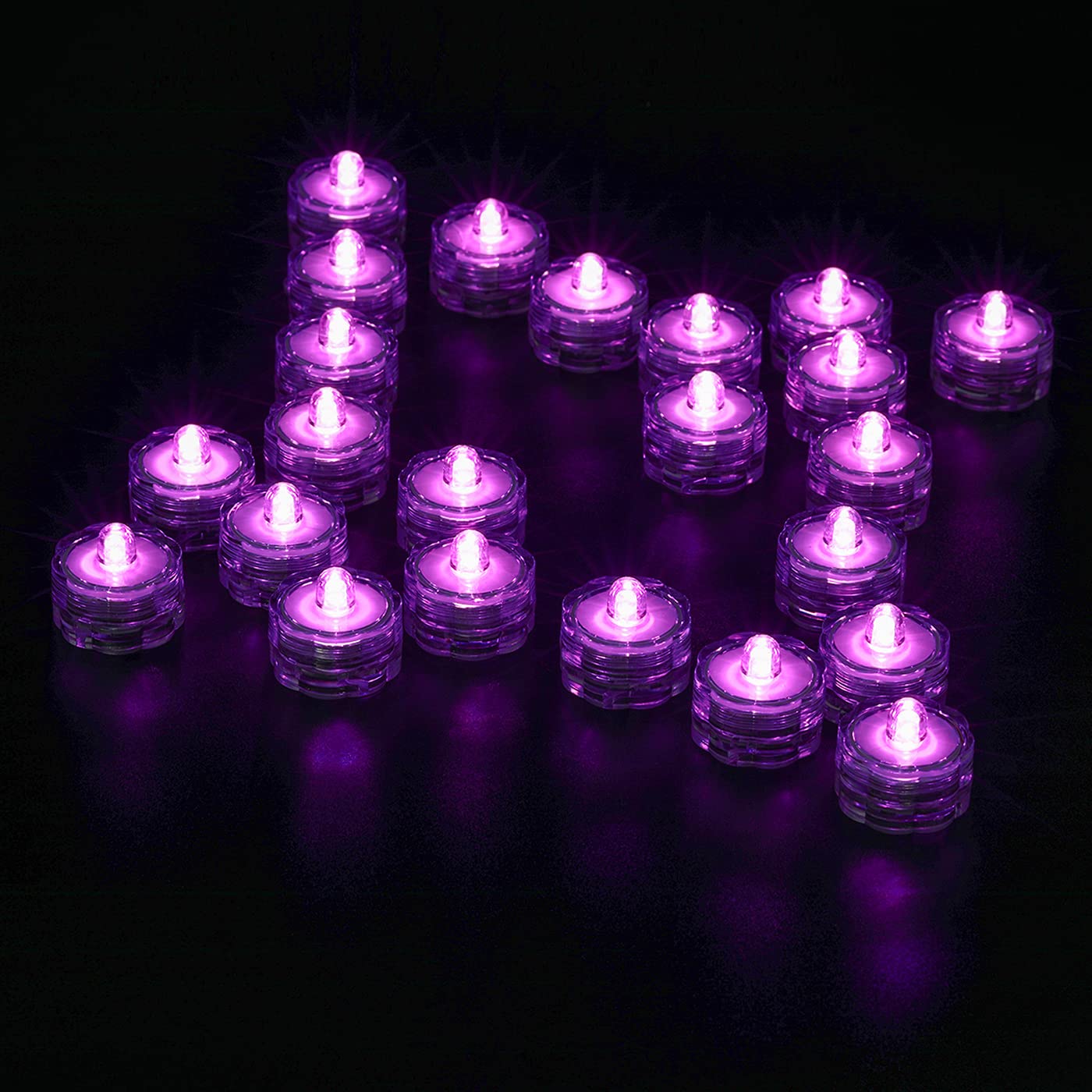 Wellgium Submersible LED Lights, Waterproof Wedding Underwater LED Tea Lights Candles for Centerpieces/Party/Christmas Set of 24, Purple