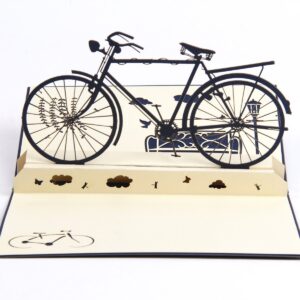 enjoypro 3d bicycle pop up birthday card, father's day card, laser cut, eco-friendly, blank writing space