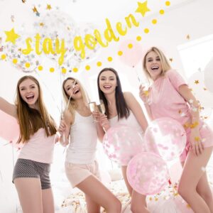 2 Pieces Stay Golden Banner Glitter Gold Lucky Birthday Banner Circle Dot Hanging Garland for Birthday Baby Shower Party Decoration Supplies