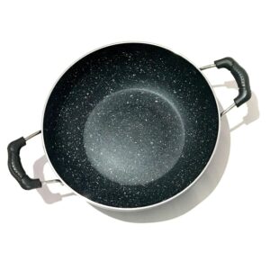 SHRIYA Kadai Wok Skillet Deep Fry Pan Kadhai Nonstick Coating Kadhai With All Purpose Cookware Aluminum Induction Base Galss Lid Kadai Diameter 9.5 Inch