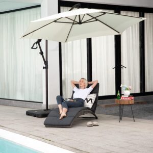 JOIVI Patio Chaise Lounge, Outdoor Lounge Chair, PE Rattan Folding Chaise Lounger with Removable Dark Gray Cushion, Suitable for Poolside, Garden, Balcony