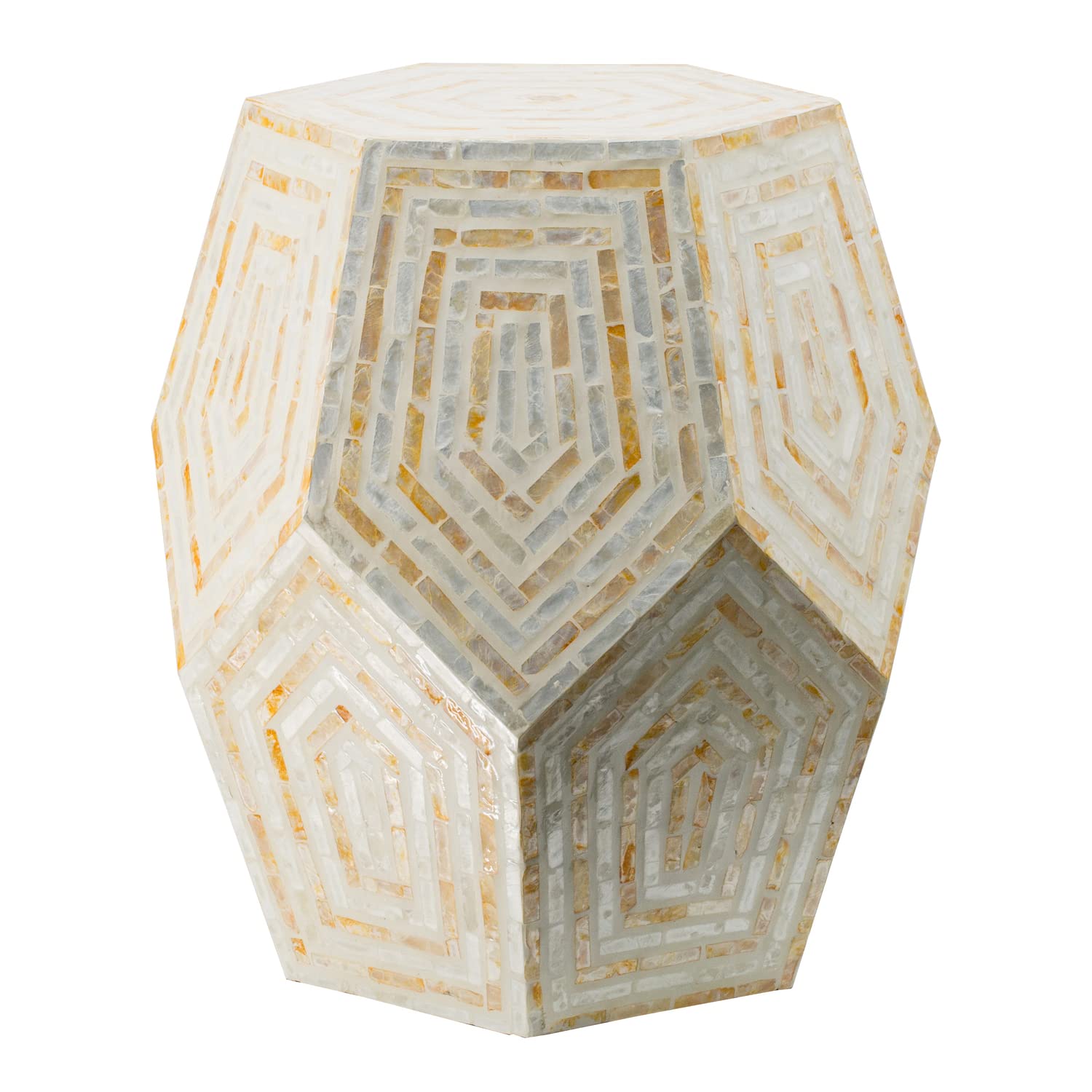 A&B Home Hexagonal Capiz Stool Hexagonal Capiz Accent Table Perfect Inaly Capiz Home Decor for Home and Office-Cream Finish 18X18X21 Inch