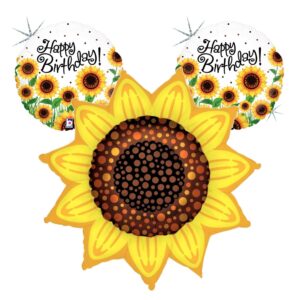 sunflower sunshine happy birthday balloons - set of 3 sun shaped party balloon decorations for a sunflower theme baloon bouquet centerpiece backdrop decor