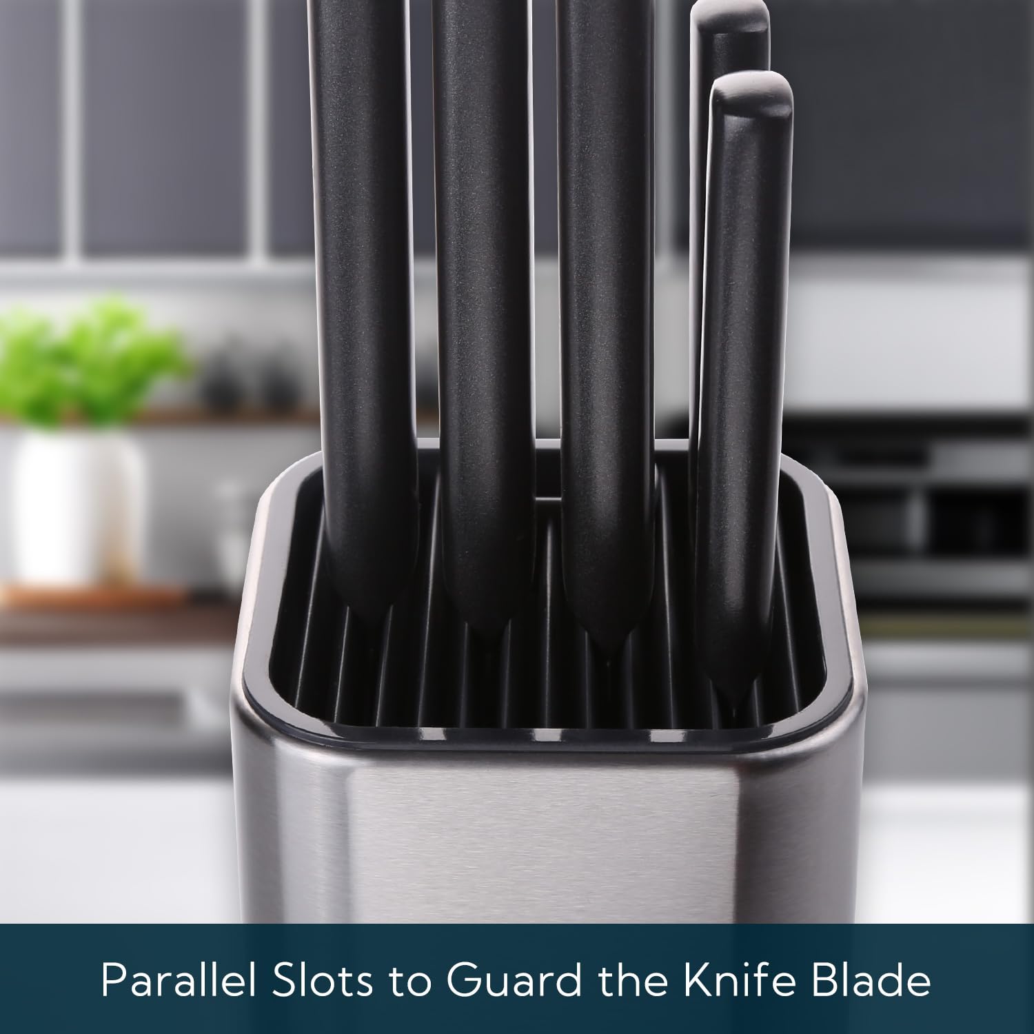 Universal Knife Block Holder, Fingerprint-proof Coated Stainless Steel, Modern Design with Scissors-Slot, Compact for Easy Storage, by Kitchendao