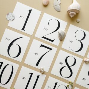 Weekend Paper Co. Modern Square Table Numbers, Single Sided 5x5 Modern Design, Black Matte Ink, Numbers 1-25 Plus 3 Bonus Signs for Your Wedding, Reception, Anniversary, or Any Celebration!