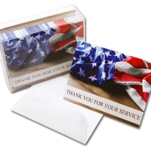 Small World Greetings American Flag Thank You For Your Service Cards 24 Count - Blank Inside with White Envelopes - Patriotic - Veteran's Day - Military - A2 Size (5.5" x 4.25")