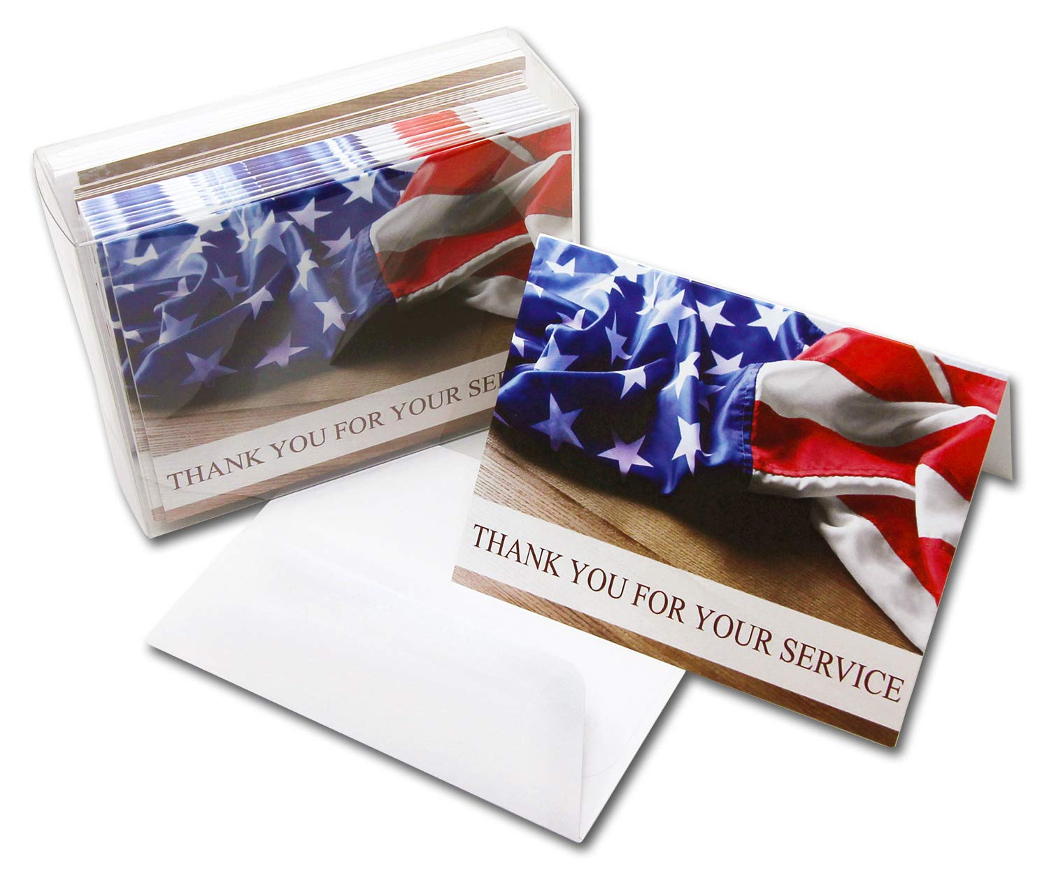 Small World Greetings American Flag Thank You For Your Service Cards 24 Count - Blank Inside with White Envelopes - Patriotic - Veteran's Day - Military - A2 Size (5.5" x 4.25")