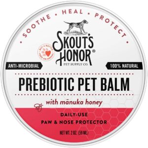 skout's honor prebiotic pet balm - 100% natural and made with manuka honey, soothes dry, itchy paws and noses - safe for cats and dogs, 2oz