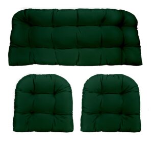 rsh decor: 3-piece wicker tufted cushion set | 41” x 19" & 19" x 19" | all-weather spun fabric | water resistant | outdoor loveseat & u-shape cushions for patio furniture | hunter green