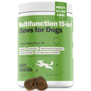 deley naturals dog multivitamins chewable - 15 in 1 dog vitamins and supplements for immune system, skin, joint support & digestion - dog multivitamin for all ages - dog vitamins made in the usa