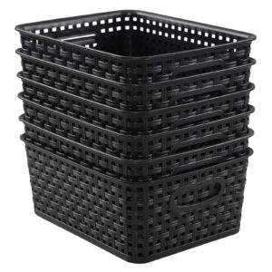 sandmovie black plastic rattan storage baskets, 6 packs