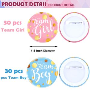 60 Pieces Gender Reveal Pins Team Girl and The Boy Button Pin Baby Shower Pink Blue Pins for Baby Shower Party Favors Gender Reveal Party Supplies, 1.5 Inches