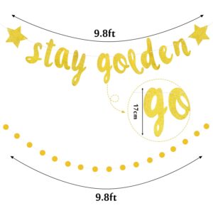 2 Pieces Stay Golden Banner Glitter Gold Lucky Birthday Banner Circle Dot Hanging Garland for Birthday Baby Shower Party Decoration Supplies