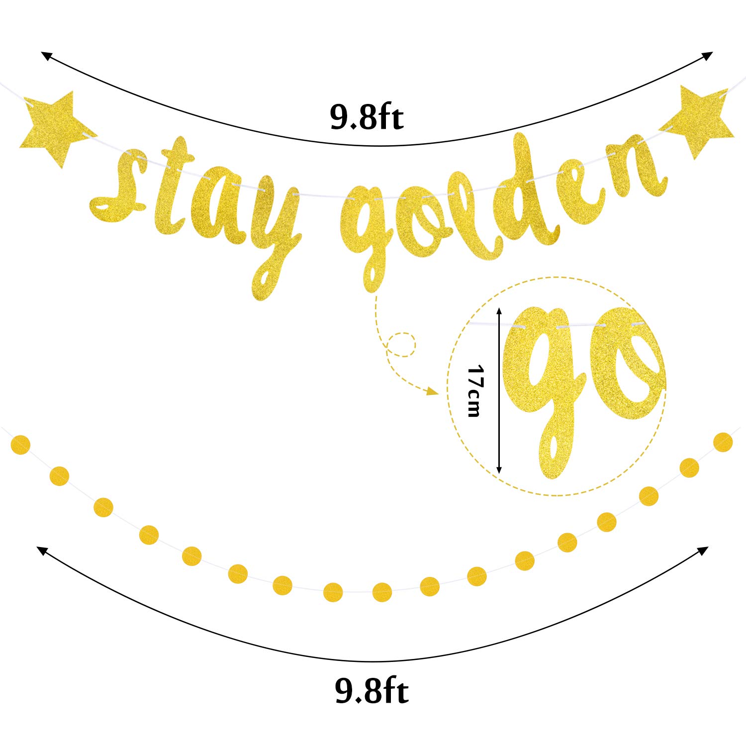 2 Pieces Stay Golden Banner Glitter Gold Lucky Birthday Banner Circle Dot Hanging Garland for Birthday Baby Shower Party Decoration Supplies