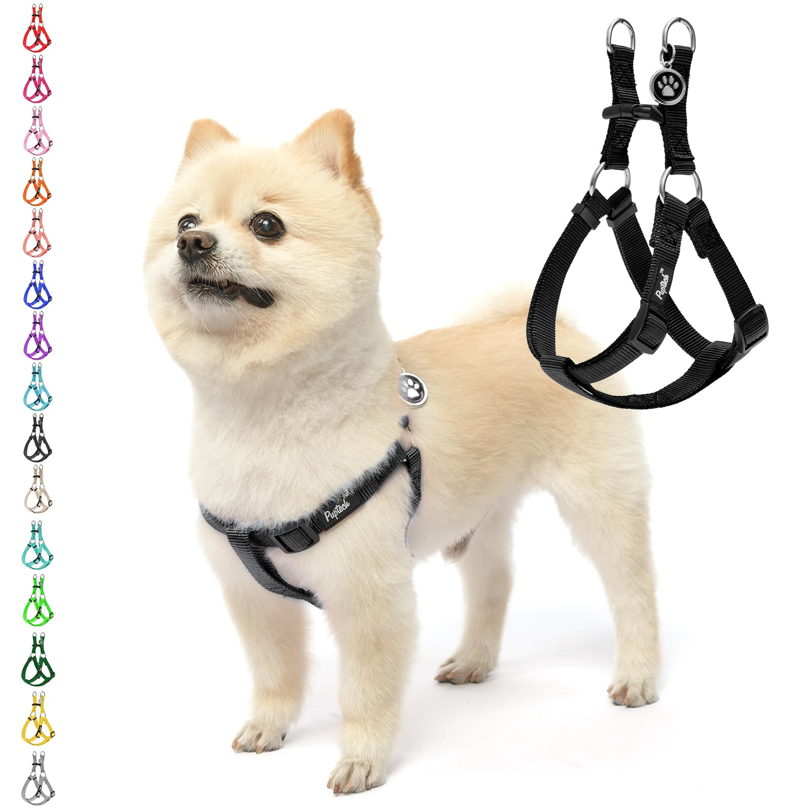 PUPTECK No Pull Dog Harness Soft Adjustable Basic Nylon Step in Puppy Vest Outdoor Walking with ID Tag X-Small