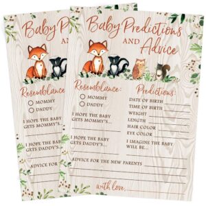 Baby Predictions & Advice for New Parents – Woodland Baby Shower Activity by Printed Party, Set of 50 Cards, Gender Neutral Forest Animals Theme