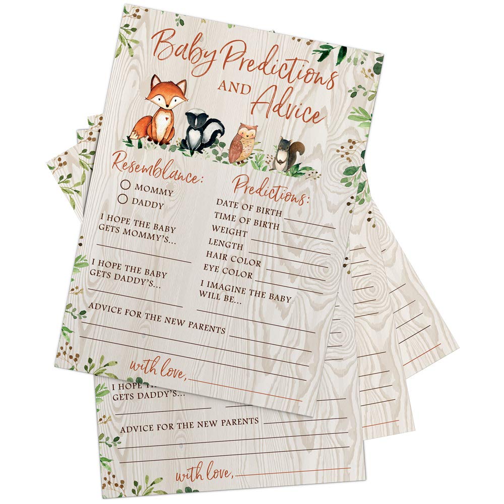 Baby Predictions & Advice for New Parents – Woodland Baby Shower Activity by Printed Party, Set of 50 Cards, Gender Neutral Forest Animals Theme