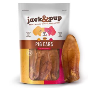 jack&pup pig ears for dogs (18 pack) extra thick half pigs ears - premium dog pig ear treats - healthy dog pork chews; excellent rawhide alternative