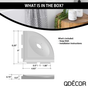 Questech Decor Shower Soap Dish, Lugged for New Construction, Corner Shower Shelf for Tiled Shower Walls, 5 Inch Metro Lugged Shower Corner Shelf, Bright White Matte