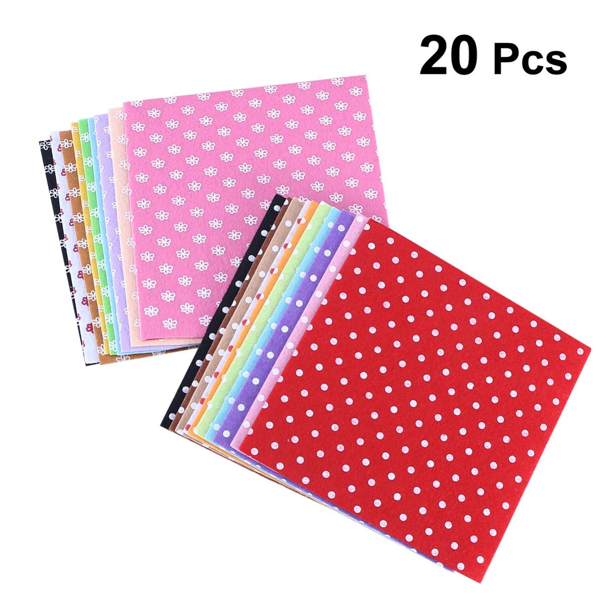 20pcs 15x15 cm Felt Fabric Sheet Dot Printed Felt Pack Squares Nonwoven Patchwork for DIY Kids Crafting Sewing