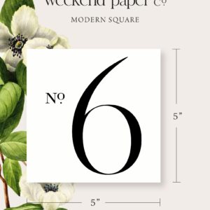 Weekend Paper Co. Modern Square Table Numbers, Single Sided 5x5 Modern Design, Black Matte Ink, Numbers 1-25 Plus 3 Bonus Signs for Your Wedding, Reception, Anniversary, or Any Celebration!