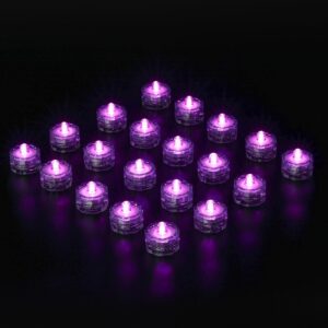 Wellgium Submersible LED Lights, Waterproof Wedding Underwater LED Tea Lights Candles for Centerpieces/Party/Christmas Set of 24, Purple